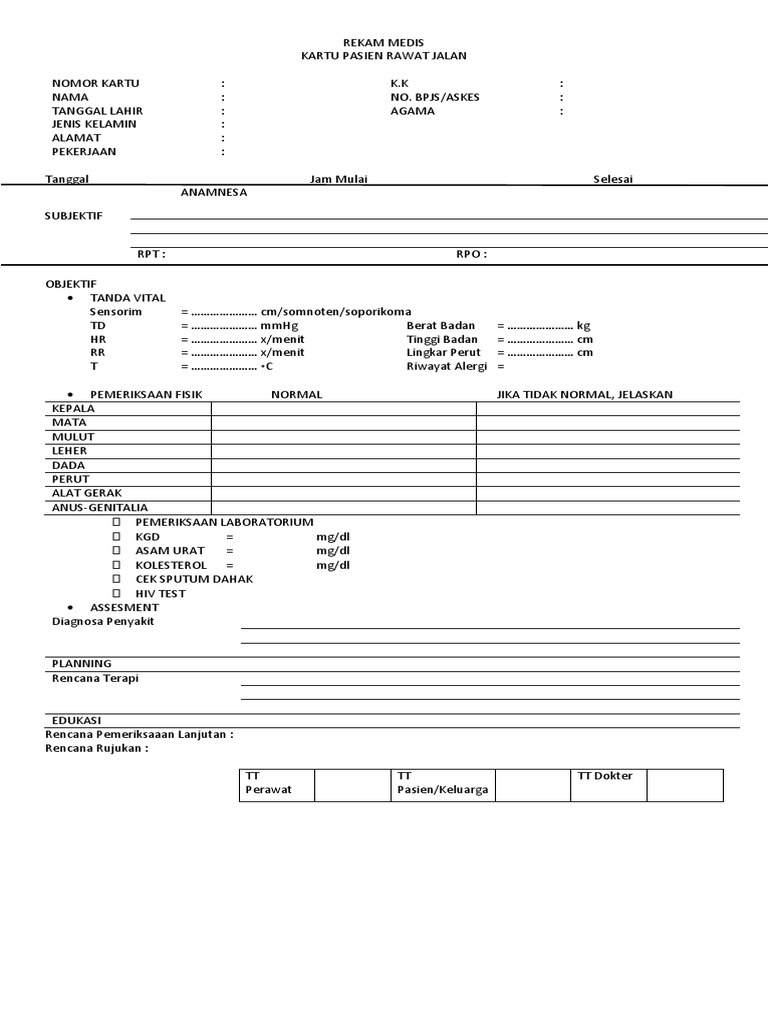 Form Rekam Medis Kartu Pasien Rawat Jalan | PDF