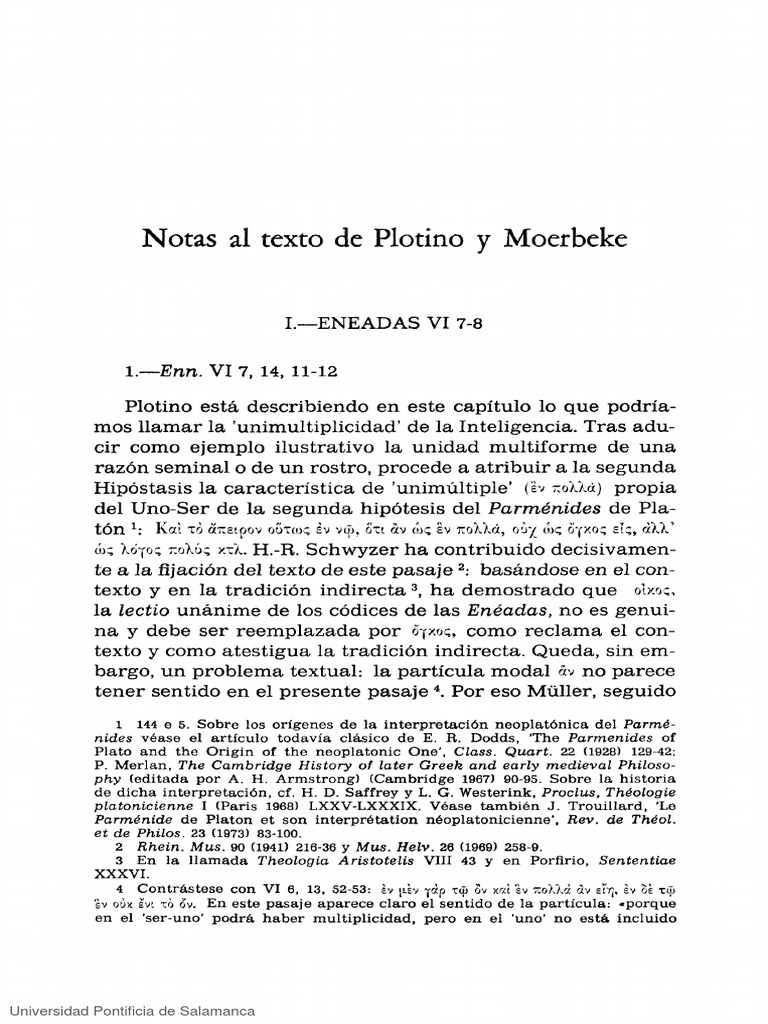 Igal Notas Al Texto de Plotino y Moerbeke Helmántica 1975 Volumen 26 N.º 79 81 Páginas 299 309 ...