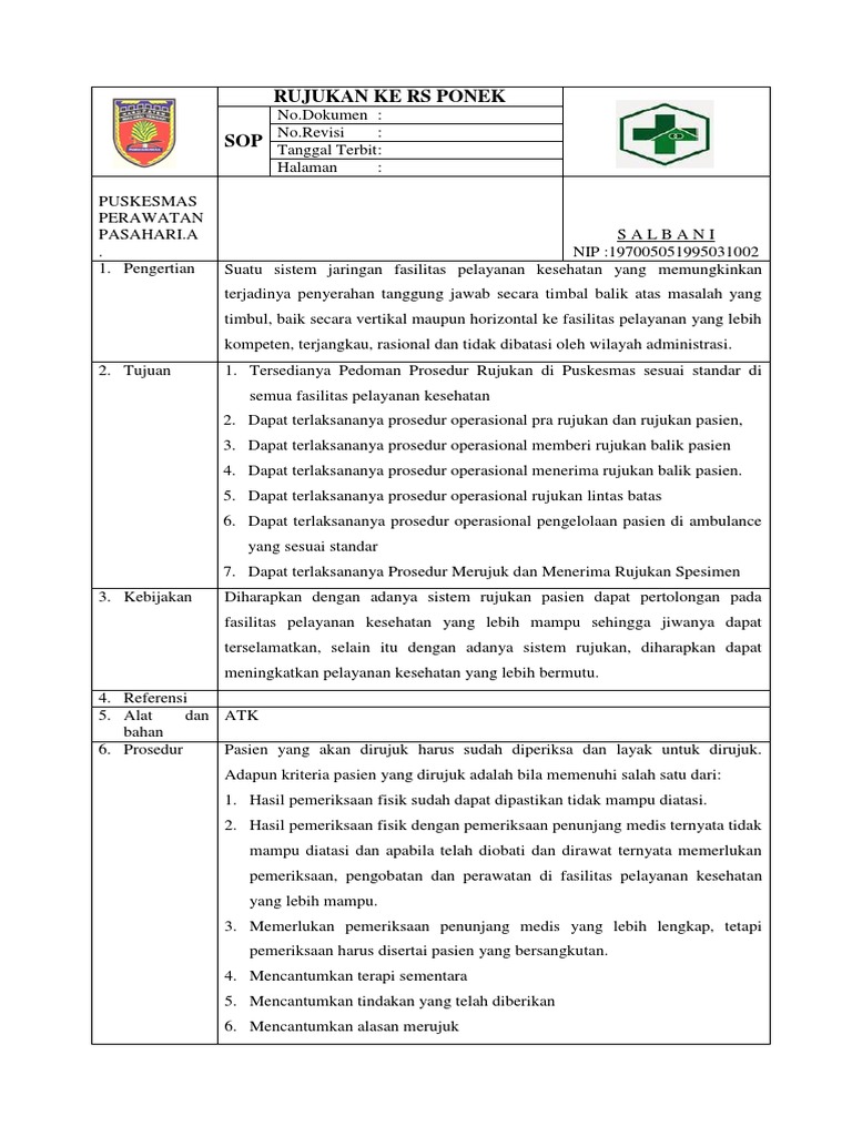 Sop Rujukan Rs Ponek | PDF