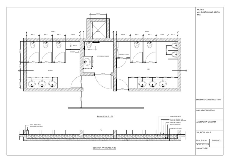 Toilet Plan with Dimensions and Sections | PDF | Architectural Elements ...