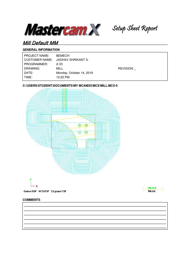 Setup Sheet Report: Mill Default MM | PDF | Cutting | Metals