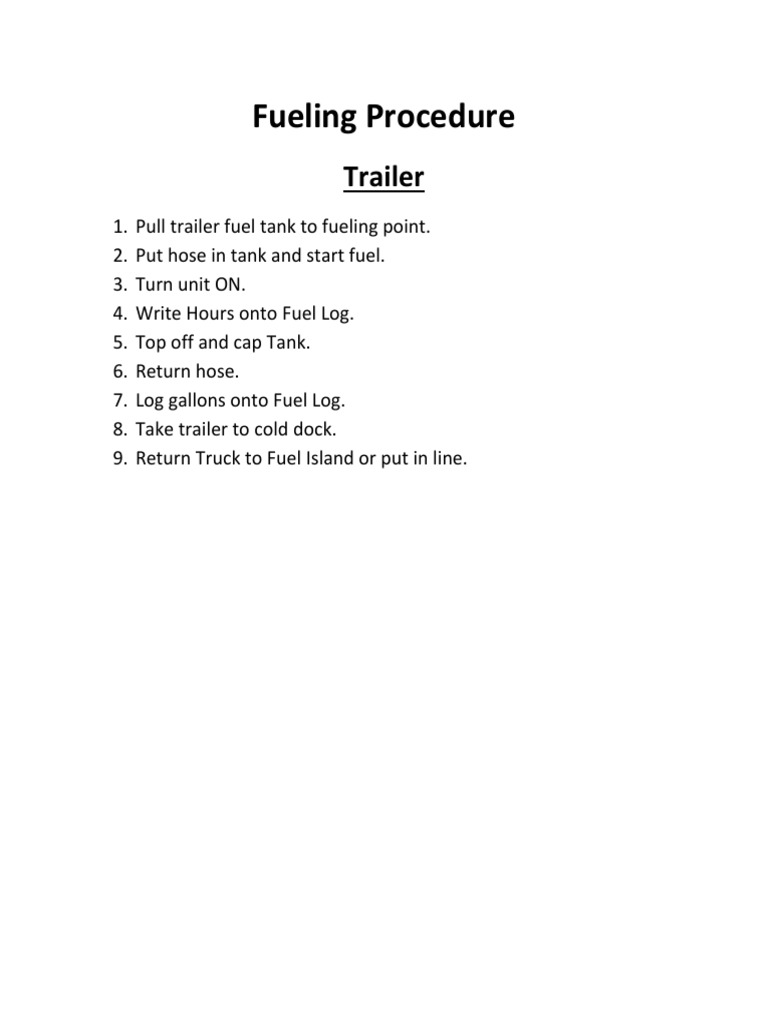 Fueling Procedure: Trailer | PDF