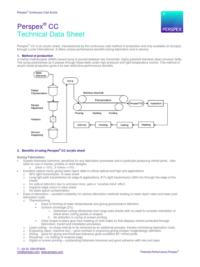 Technical Data Sheet: Perspex CC | PDF | Poly(Methyl Methacrylate ...