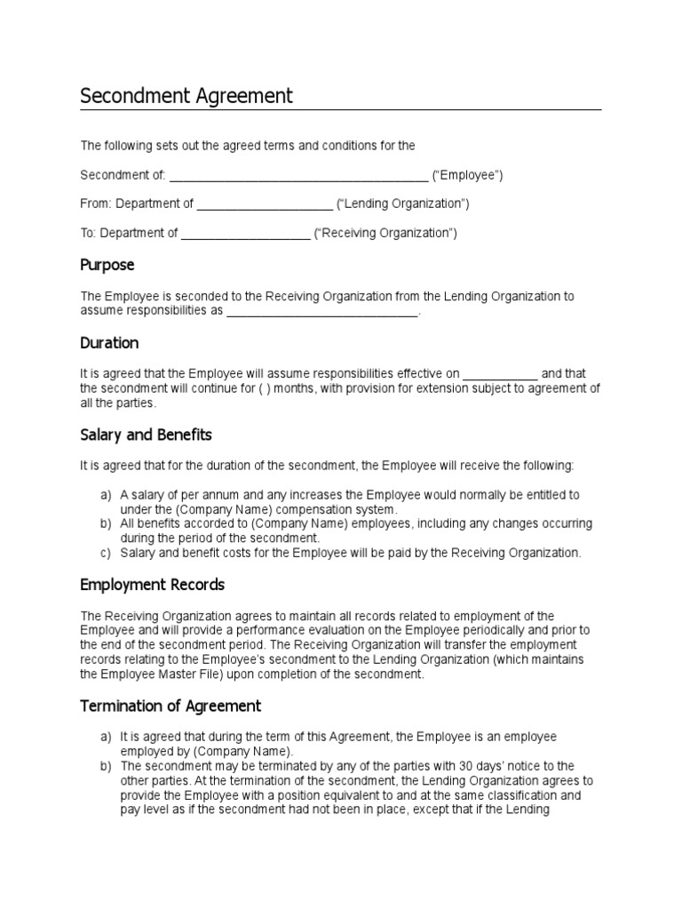 Secondment Agreement Sample | PDF | Layoff | Employment