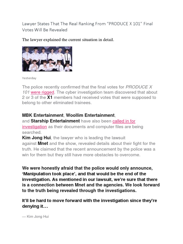 Real Ranking Controversy in Produce X 101 | PDF | Law