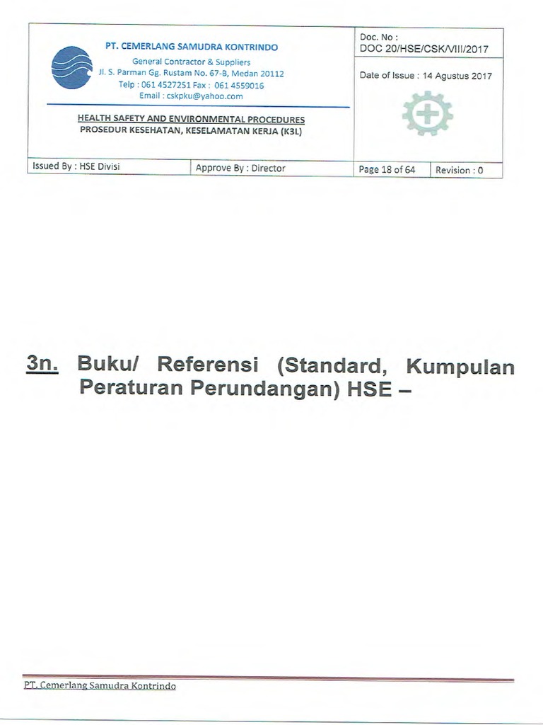 Buku Atau Referensi (Standart, Kumpulan Peraturan Perundangan) HSE | PDF