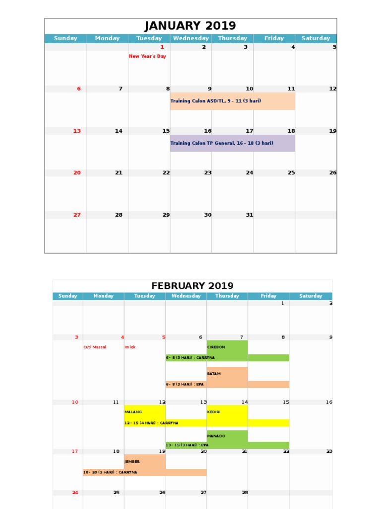 2019 Training and Holiday Schedule | PDF | Observances | Holidays