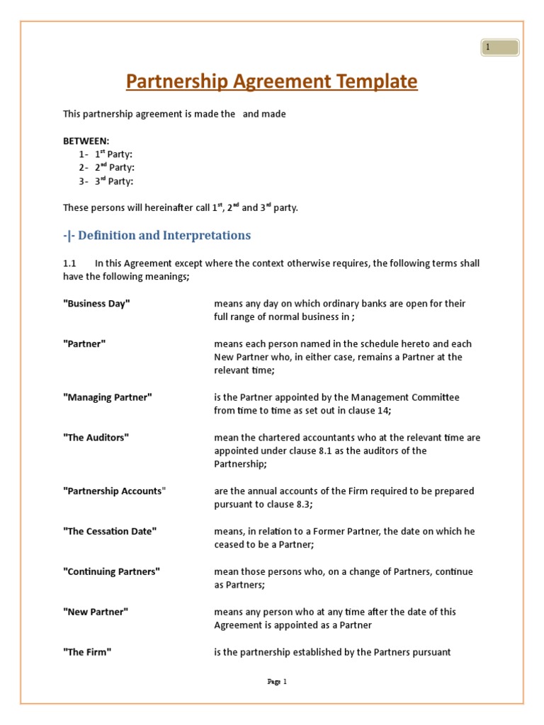 Partnership Agreement Template | PDF | Partnership | Debits And Credits