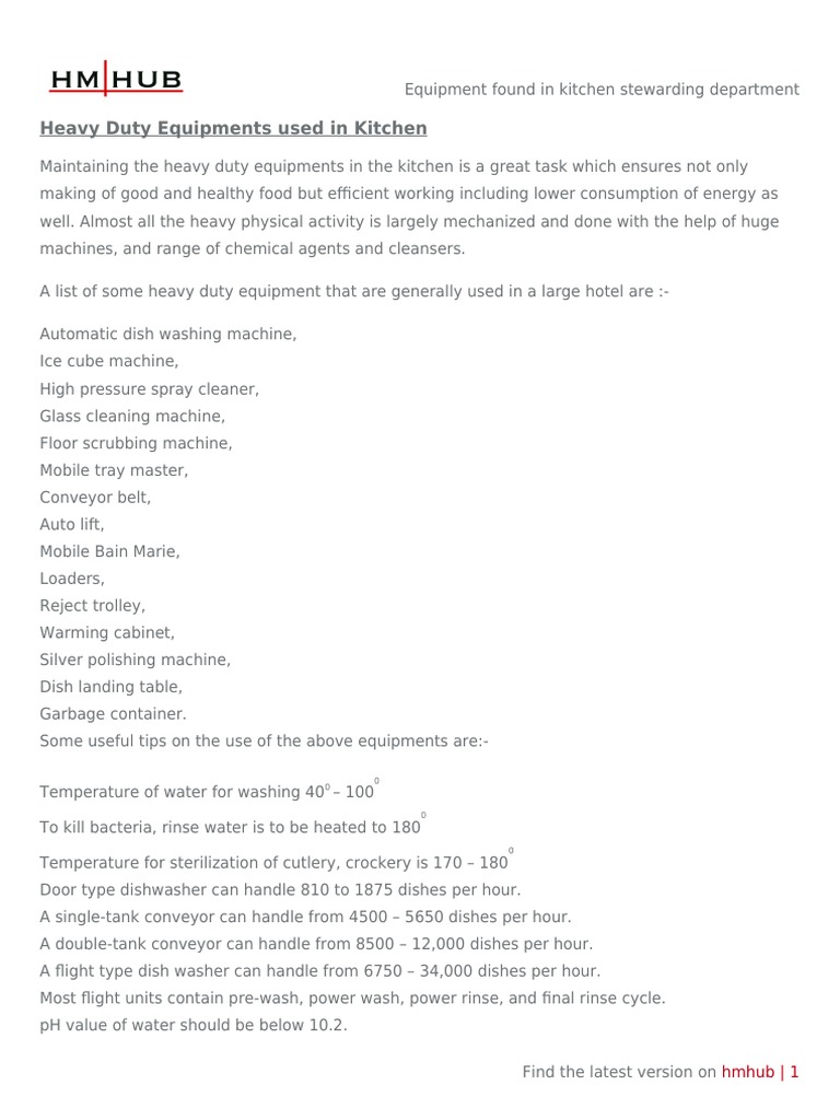 Equipment Found In Kitchen Stewarding Department Pdf