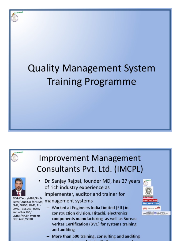 Quality Management System Training Programme | PDF | Quality Management ...