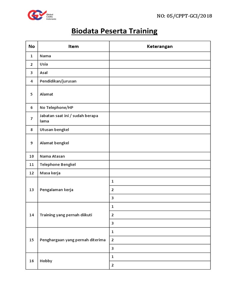 Contoh Form Biodata Peserta Training | PDF