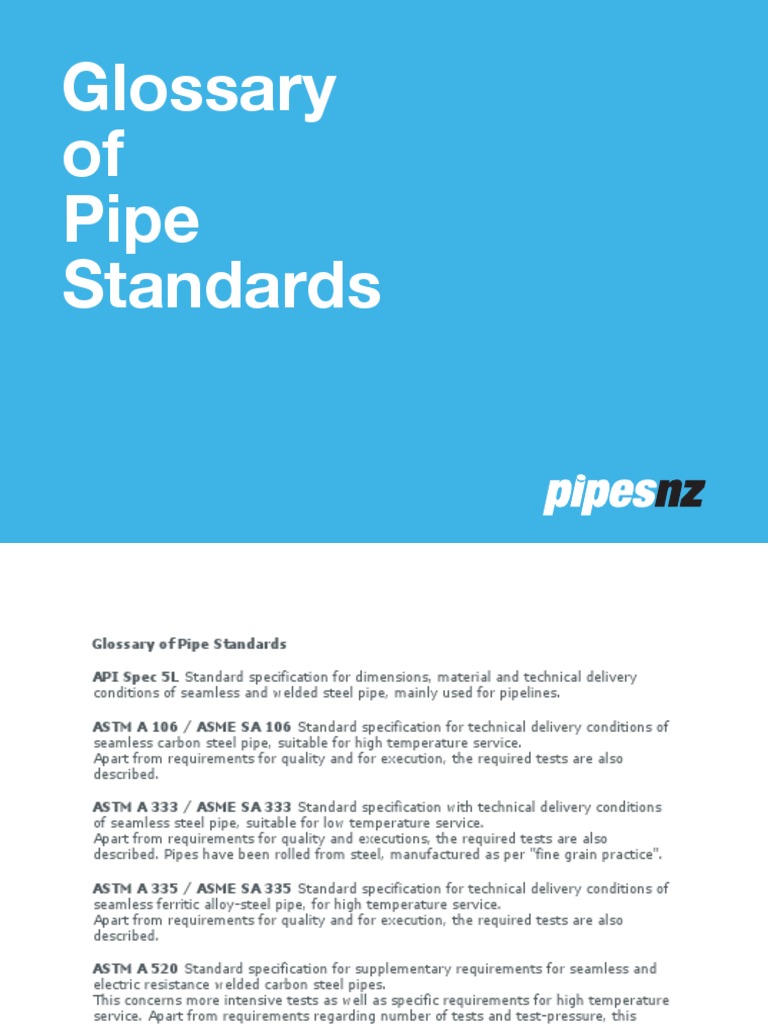 Glossary of Pipe Standards | PDF | Pipe (Fluid Conveyance) | Steel