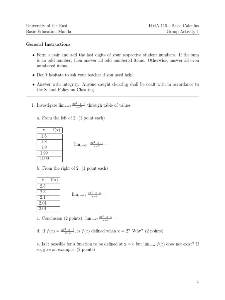 Basic Cal Group Activity | PDF | Function (Mathematics) | Teaching ...