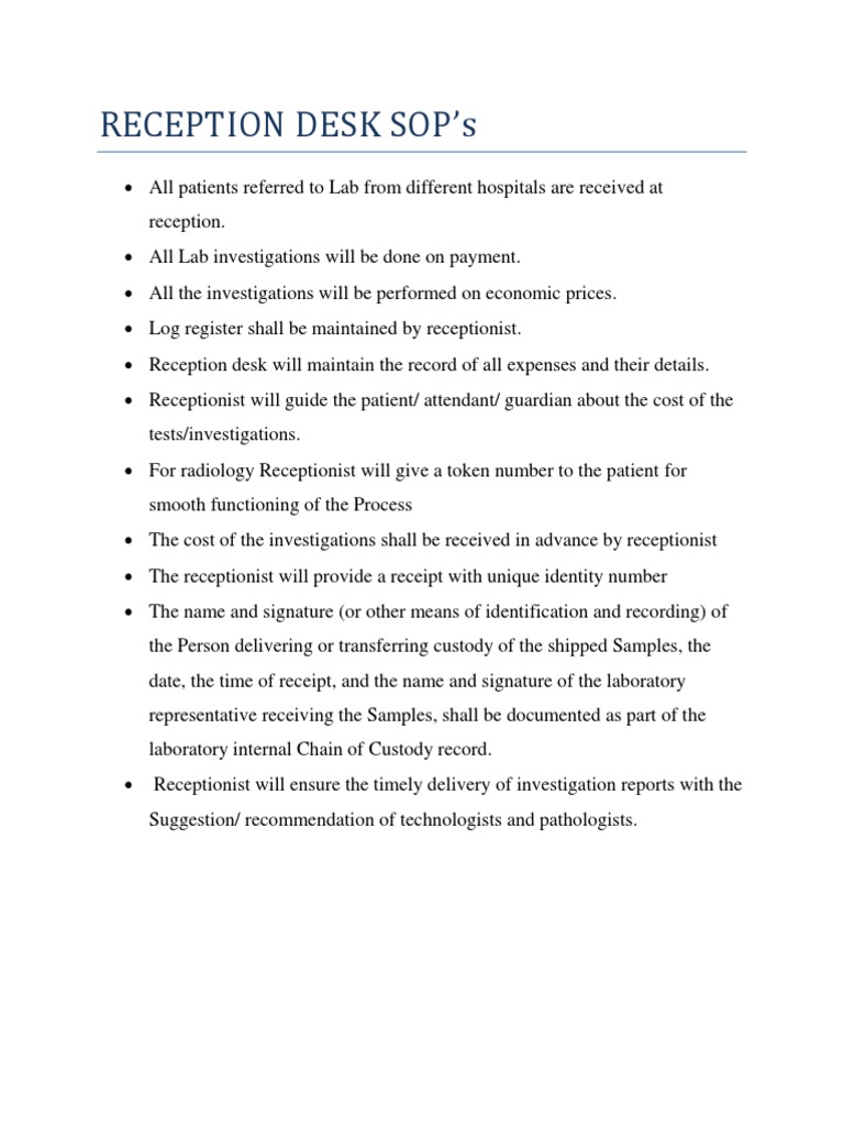 Reception Desk Sops | PDF