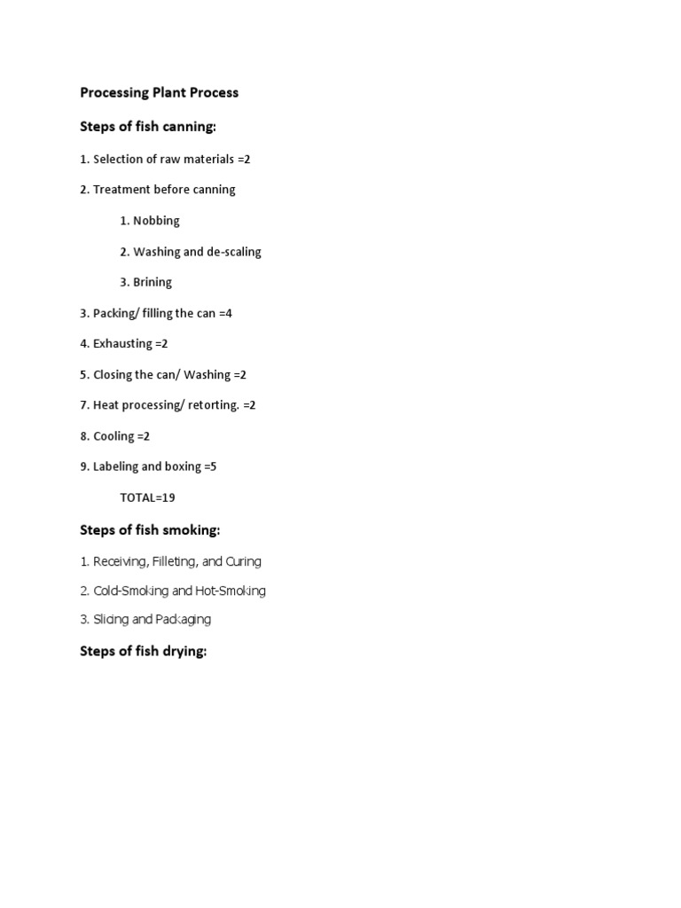 Processing Plant Process Steps of Fish Canning | PDF