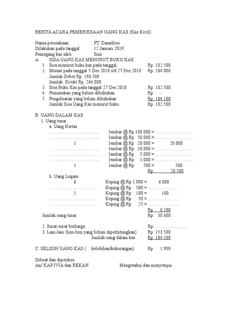 Berita Acara Cash Opname | PDF