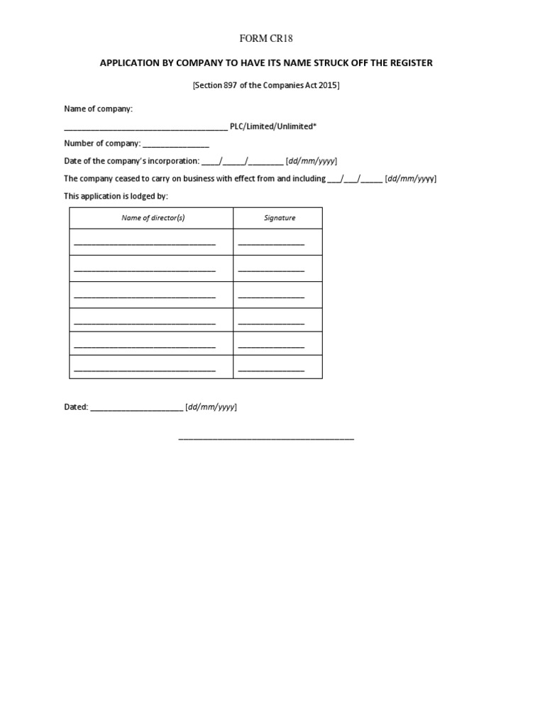 Application for Voluntary Strike-Off Due to Cessation of Business ...