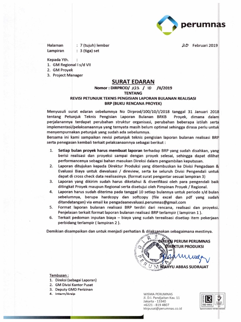 Edaran Dirprod Revisi Petunjuk Teknis Pengisian Laporan Bulanan ...