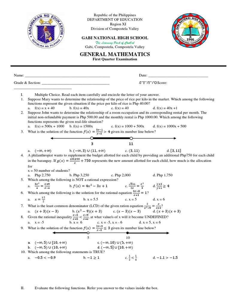 2017-2018 First Quarter Genmath | PDF | Equations | Teaching Mathematics