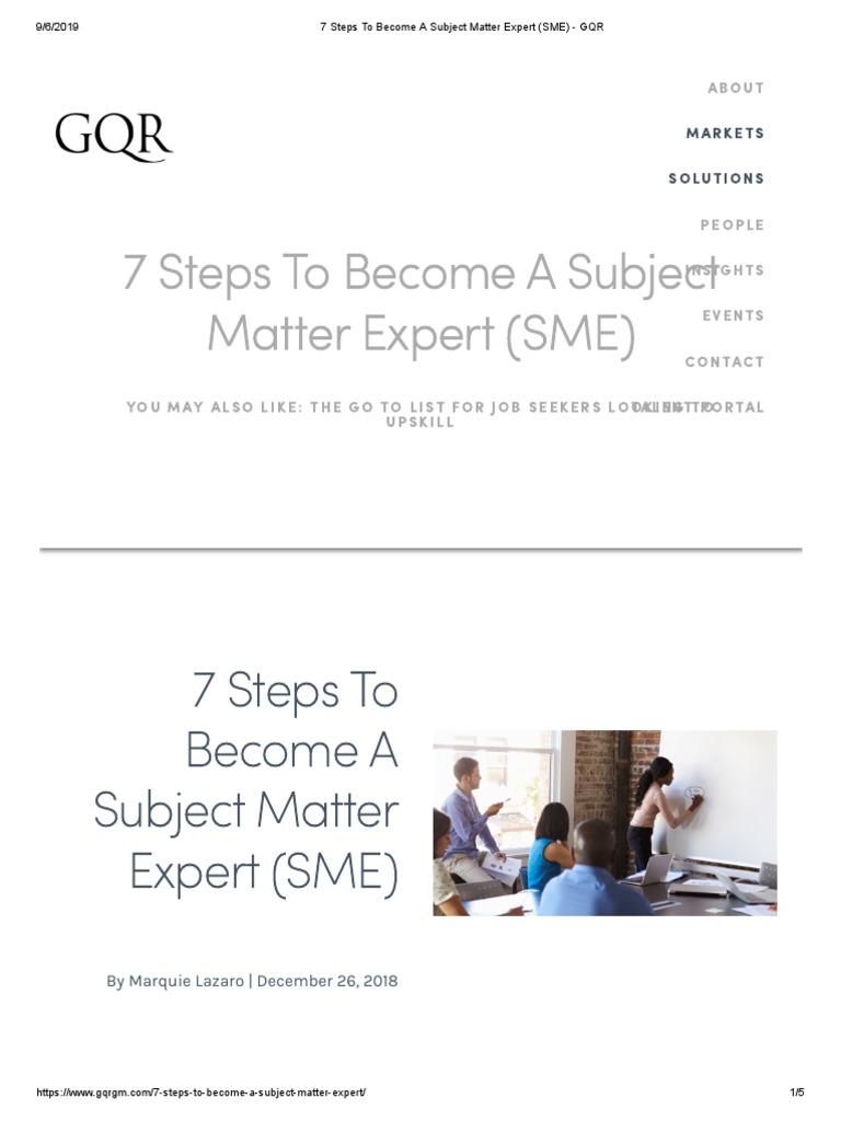 7 Steps To Become A Subject Matter Expert (SME) - GQR PDF | PDF ...