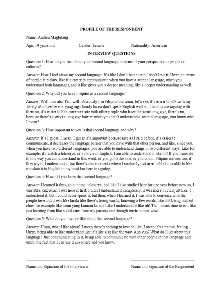 Profile of The Respondent | PDF | Tagalog Language | Epistemology