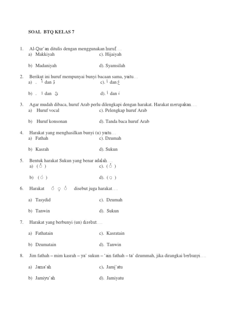 SOAL BTQ SMP | PDF