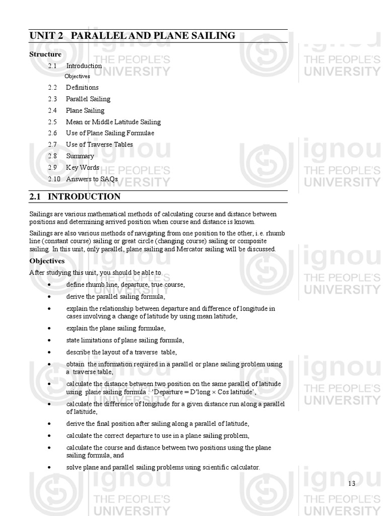 Unit 2 Parallel and Plane Sailing: Structure | Download Free PDF ...