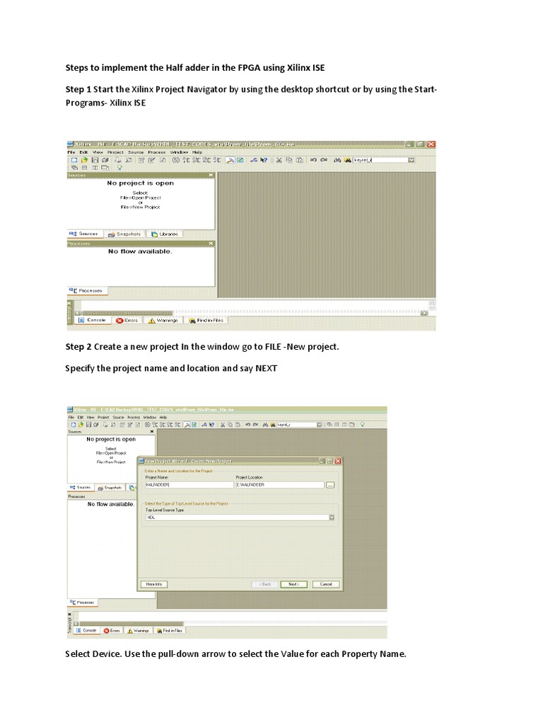 Steps To Implement The Half Adder in The FPGA Using Xilinx ISE | PDF | Vhdl | Field Programmable ...