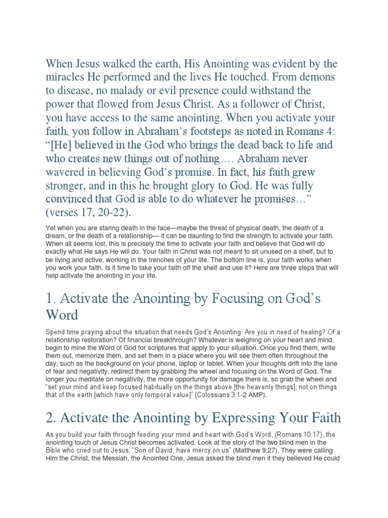 Activating God's Anointing in Your Life | PDF | Gospel Of Matthew | Faith