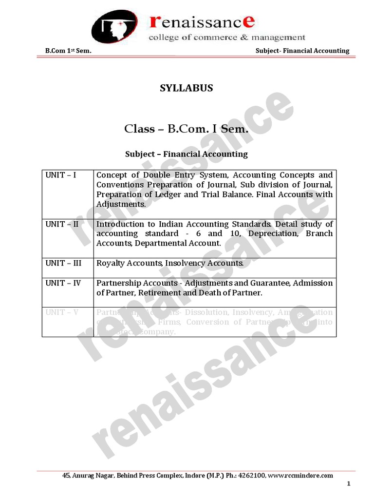 Financial Accounting Notes B.com 1st Sem | PDF | Debits And Credits ...