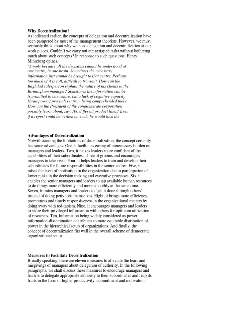 Why Decentralisation Pdf Decentralization Leadership