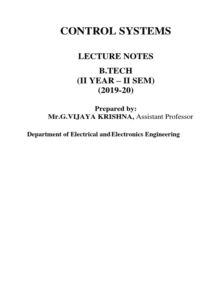 Control Systems Notes | PDF | Control Theory | Feedback