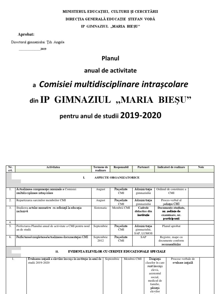 Plan de Activitate Cmi 2019-2020 | PDF