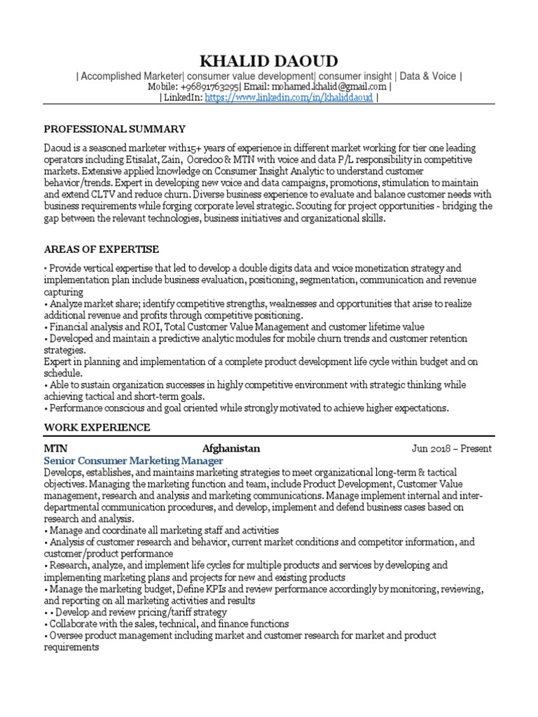 CV Khalid Daoud | PDF | Strategic Management | Marketing