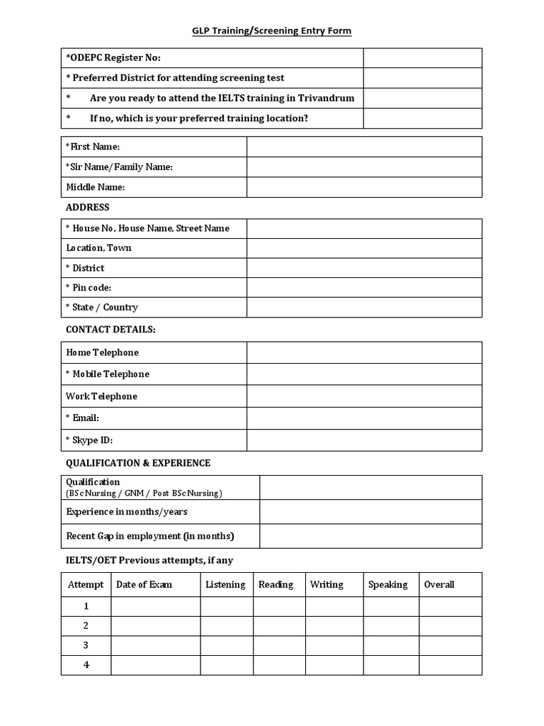 GLP Entry Form | PDF | Career & Growth