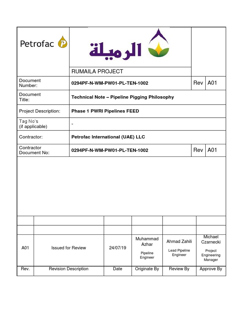 0294PF-N-WM-PW01-PL-TEN-1002 - A01 Technical Note-Pipeline Pigging ...