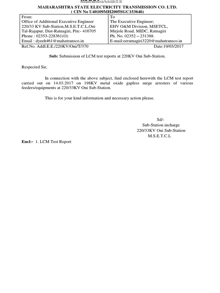 LCM Format | PDF | Electrical Substation | Electrical Engineering