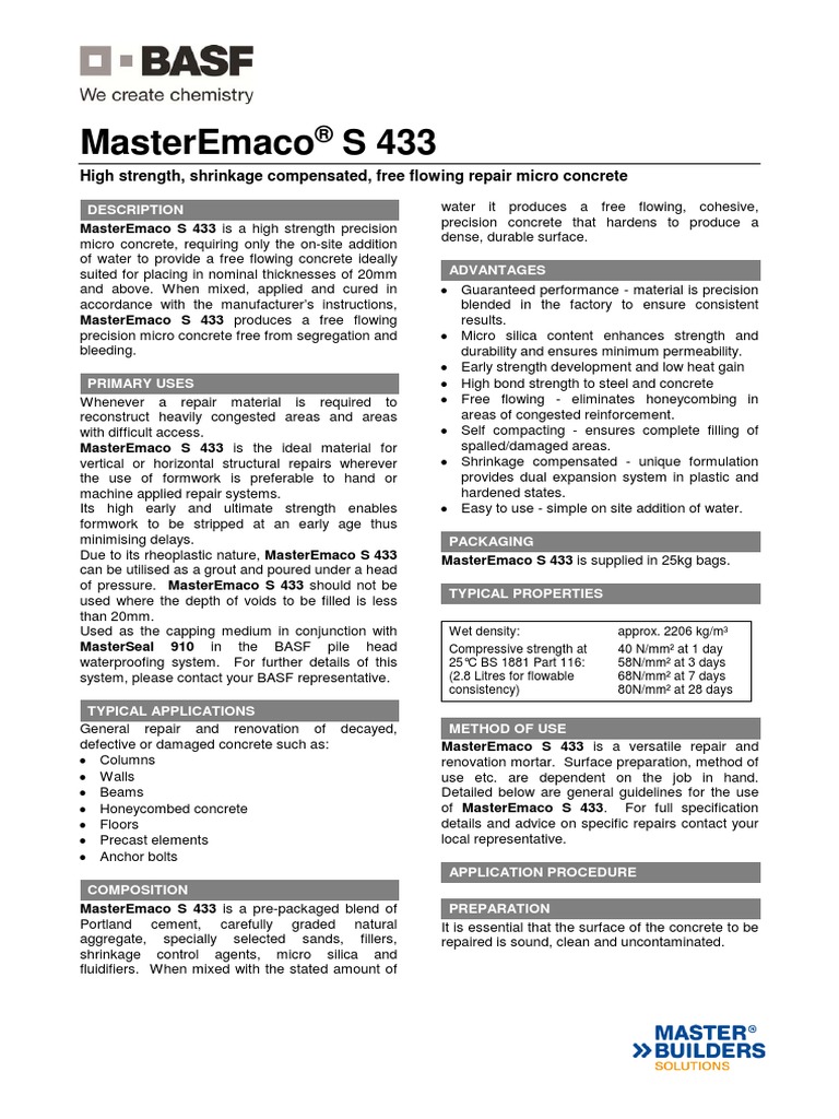 Masteremaco S 433 - Ksa | Download Free PDF | Concrete | Building Materials