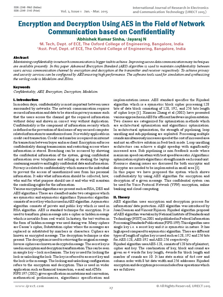 Encryption and Decryption Using AES in The Field of Network Communication Based On ...