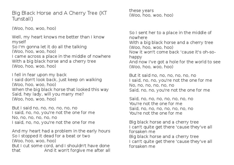 Big Black Horse & Cherry Tree Lyrics | PDF