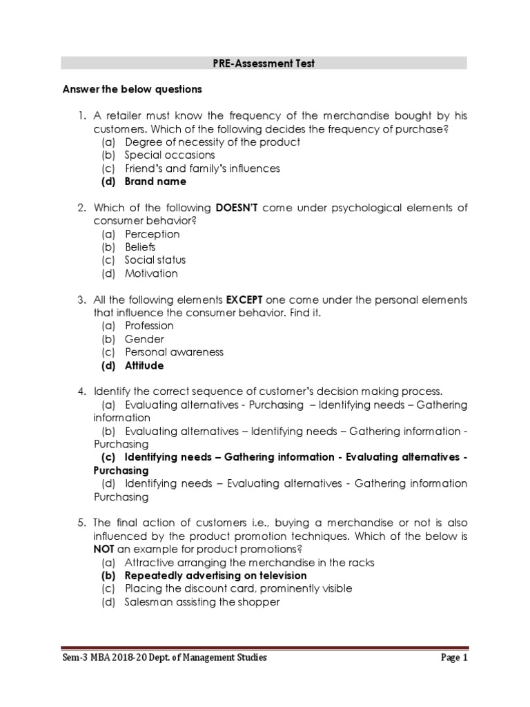 PRE-Assessment Test Answer The Below Questions: Sem-3 MBA 2018-20 Dept ...