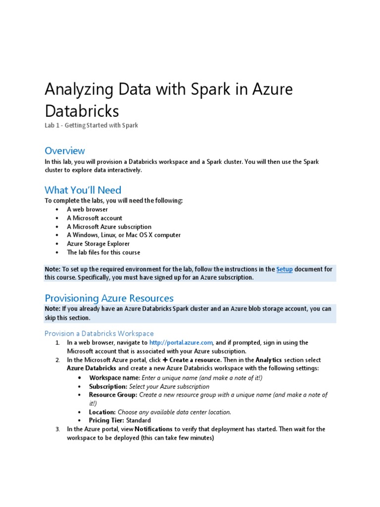 Databricks Lab 1 | PDF | Microsoft Azure | Microsoft