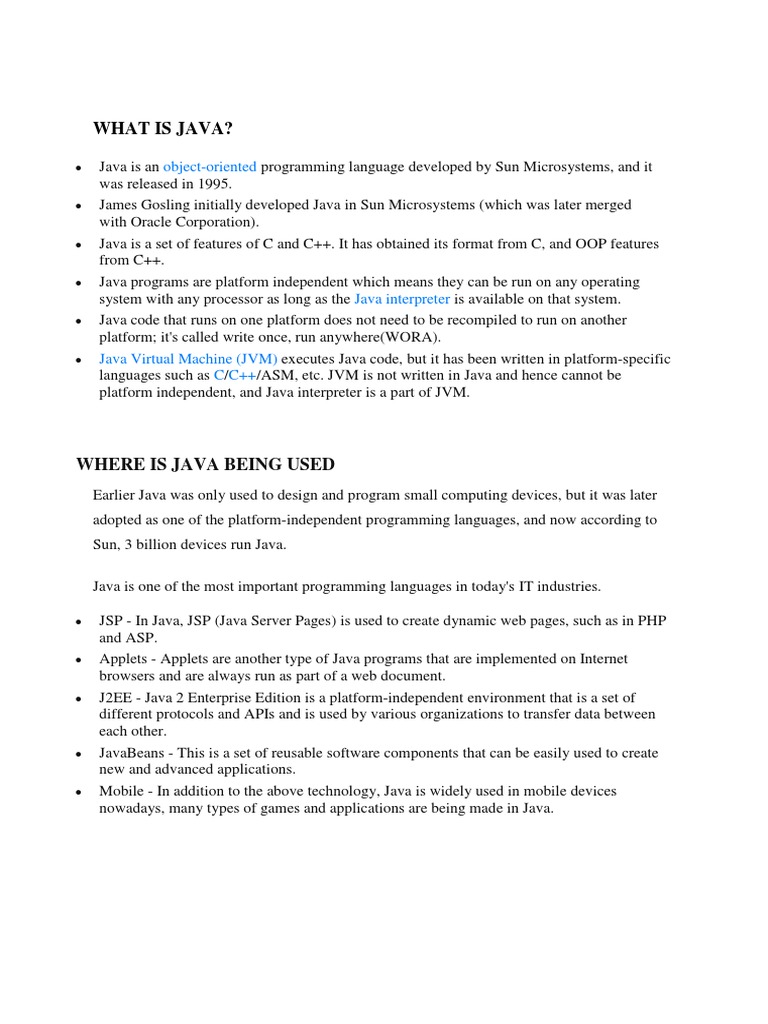 What Is Java | PDF | Java Version History | Java (Programming Language)