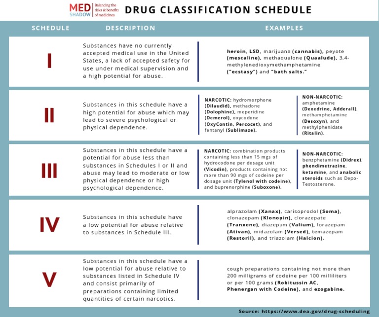 I II III IV V: Description Examples Schedule | PDF | Narcotic | Substance Abuse