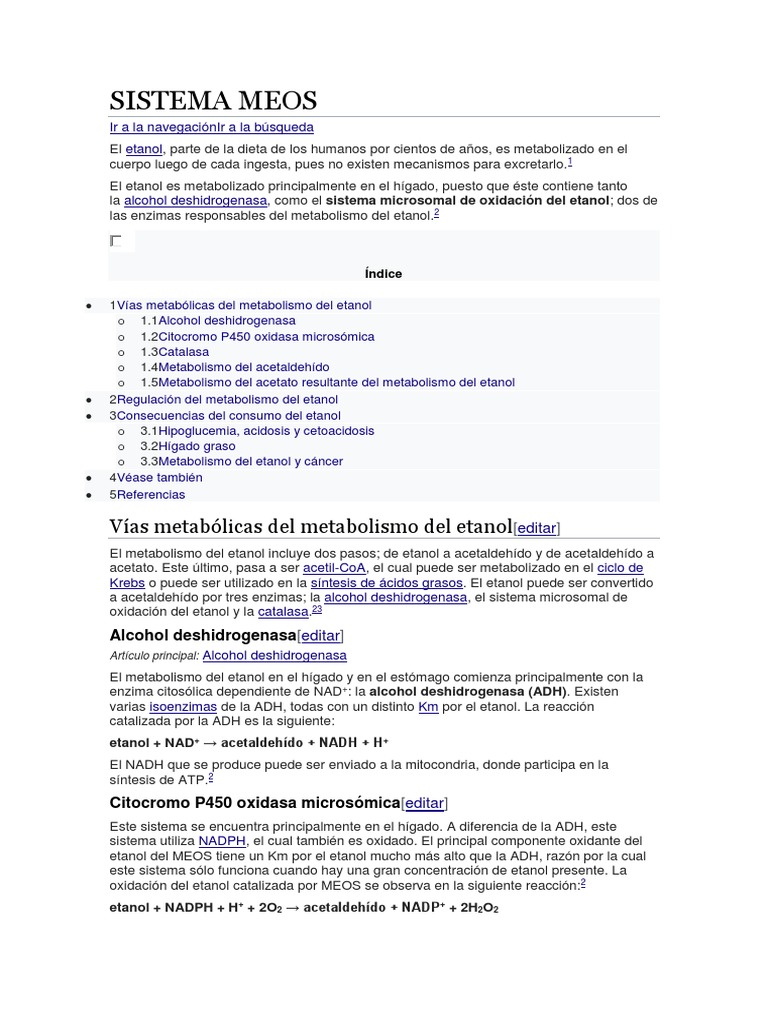 Metabolismo del Etanol y Sistema MEOS | PDF | Bioquímica | Química
