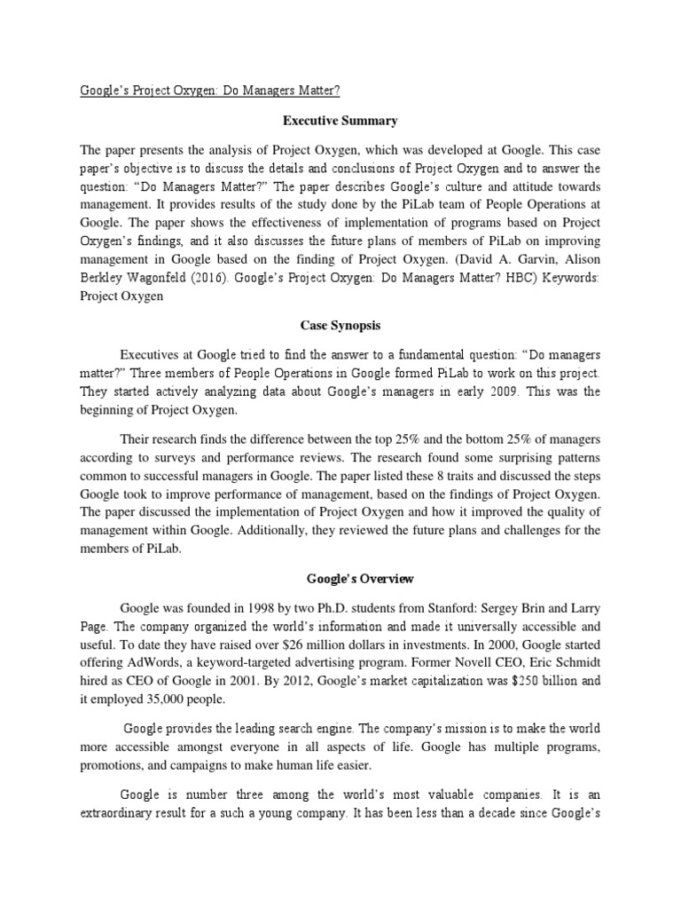 Google’s Project Oxygen Findings | PDF | Decision Making | Analytics