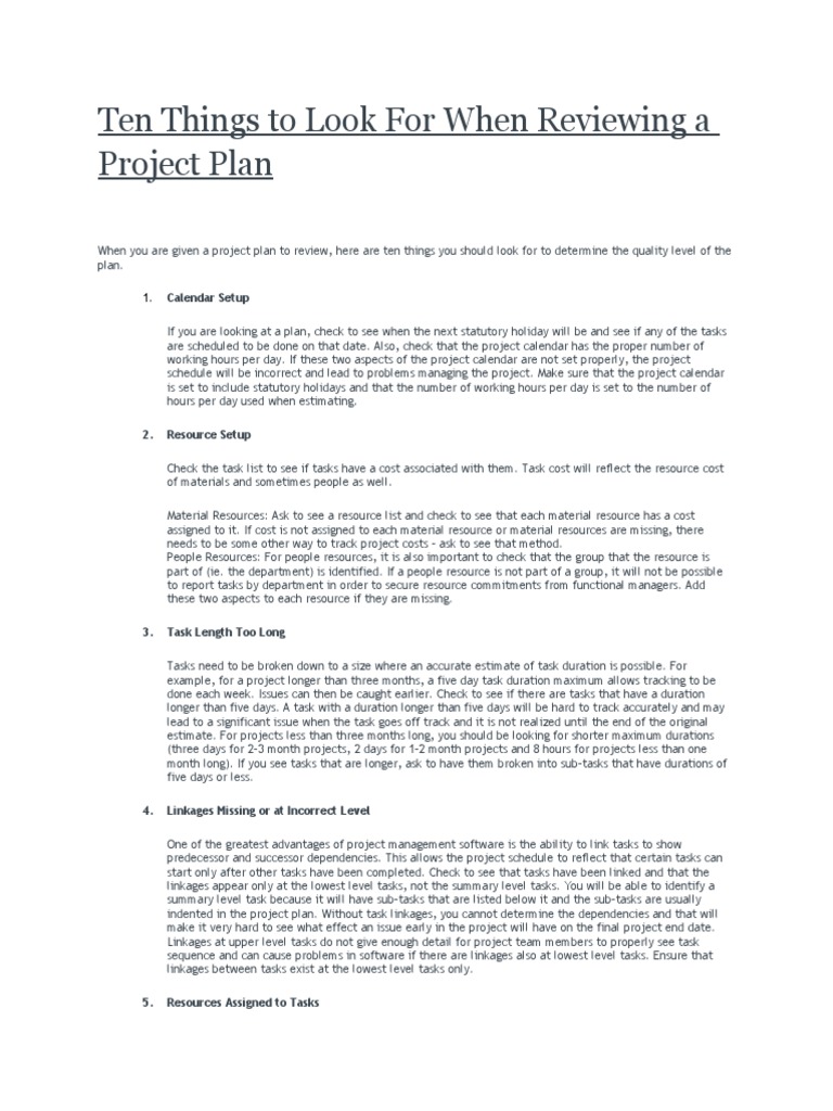 Project Plan Checklist | PDF | Project Management | Business