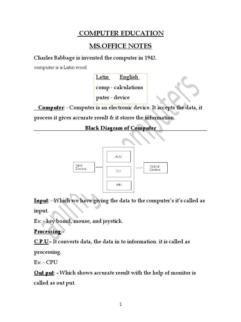 Ms..Office Notes | PDF | Computer Data Storage | Random Access Memory