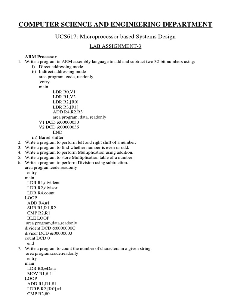 Lab Assignment 3 | PDF | Arm Architecture | Computer Programming