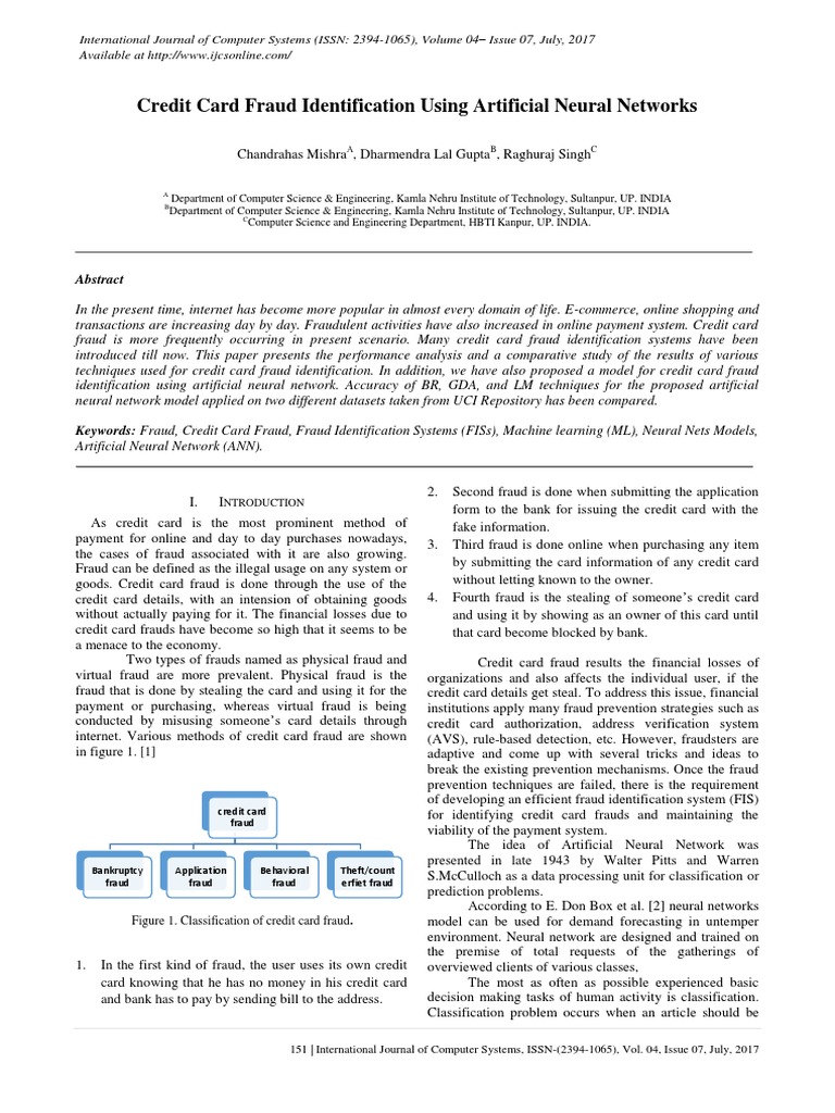 Credit Card Fraud Identification Using Artificial Neural Networks | PDF ...